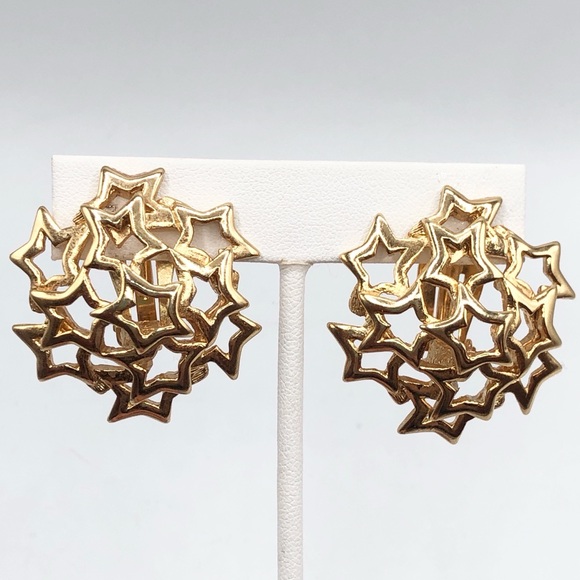 Vintage | Jewelry | Vintage Statement Star Cluster Gold Fo Inc Earrings ...
